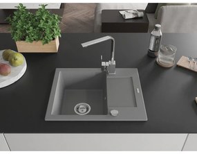Mexen Enzo, granitový dřez 576x465x174 mm, 1-komorový a chromová baterie Rita, šedá, 6506-71-670300-00