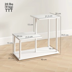 HOMCOM knihovna s 3 úrovněmi, dřevěný vzhled s kovovým rámem, pro stůl, kancelář, kuchyni, 40x20x34,5 cm, bílá