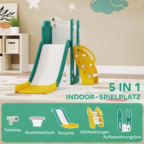 AIYAPLAY dětská skluzavka 5 v 1, teleskopická, basketbalový koš, plast, žlutá+zelená