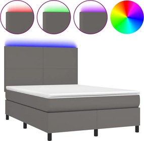 Box spring postel s matrací a LED šedá 140x200 cm umělá kůže 3135829