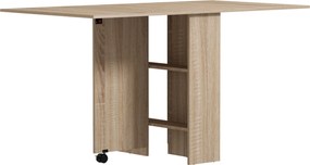 Skládací jídelní stůl HOMCOM – Sklápěcí stůl do kuchyně s kolečky, sklápěcími křídly a policemi pro 4-6 osob 75x140x74 cm Přírodní