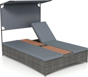 Costway Lehátko 2 zahradní lehátko s polštáři dvojité lehátko s 5 přihrádkou