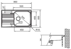 Franke Smart SRX 611-86 LB Nerezový dřez s odkapem oboustranné provedení, 86x50cm, 101.0395.055