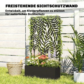 Truhlík na květináče s ochrannou mříží Truhlík na květináče s mříží s motivy tropických listů 61 x 23 x 113 cm Černá barva