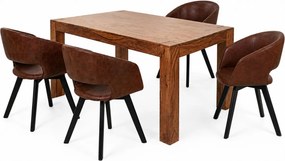 Jídelní set - stůl z masivu Timber 160cm + 4 židle Colby Antik hnědá