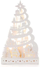 Dřevěná dekorace STROM s LED 45 cm, bílá