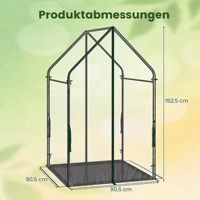 Costway Fóliový mini skleník se 2 rolovacími dveřmi, 90,5 × 90,5 × 152,5 cm