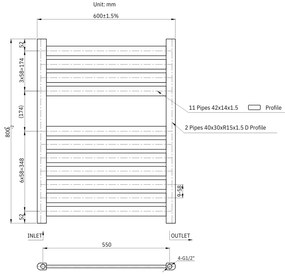 Gamma Artic, topné těleso 600x800 mm, 382 W, černá matná, GMA-ARCT-8060-BK