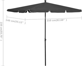 Zahradní slunečník s tyčí 240 x 140 cm antracitový 315545