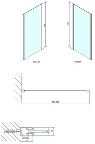 Polysan, EASY LINE sprchová boční stěna 900mm, sklo BRICK, EL3338