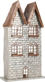 Šedý antik kovový svícen domek na 5 čajových svíček Gian - 30*13*54 cm