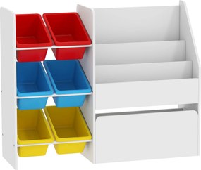 AIYAPLAY úložný nábytek pro děti, úložný box na hračky s 6 vyjímatelnými boxy a velkou pojízdnou krabicí, 100x30x80 cm, vícebarevný