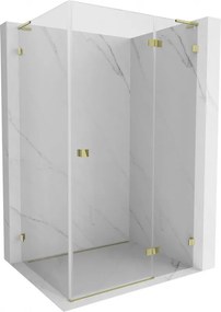 Mexen Lunar, L výklopný sprchový kout pravý 100 x 80 cm, 8mm čiré sklo, zlatý profil, 834L-100-080-50-00-P