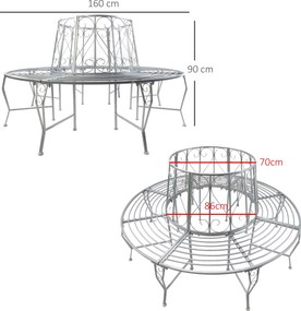 Outsunny lavička na stromy kulatá lavička 360° zahradní lavička lavička sedák lavičky na stromy kovové ∅160cm | Aosom