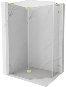 Mexen Lunar, L pětiúhelníkový sprchový kout naklápěcí doleva 100 x 80 cm, 8mm čiré sklo, zlatý matný profil, 831L-100L-080P-55-00-L