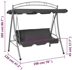vidaXL Marketos Zahradní rozkládací houpačka stříška antracitová 198x120x205 cm