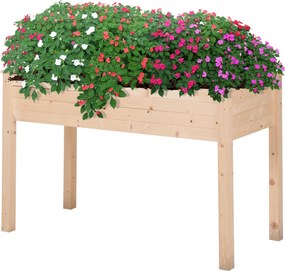 Outsunny Vyvýšená Městská Zahrada z Přirozeného Dřeva 122,5x56,5x76 cm - Vyvýšený Zahradní Stůl s Netkanou Textilií a 4 Odtokovými Otvory pro Rostlin…