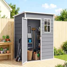 Zahradní kůlna Outsunny 1,14 m² - uzamykatelné dveře, ventilace a okno - rozměry 151D x 92Š x 193V cm - plast, šedá