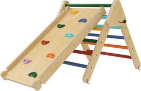 AIYAPLAY Skládací dřevěný lezecký trojúhelník 3v1 pro děti ve věku 18-48 měsíců se skluzavkou nebo rampou 147x64,5 cm Multi-barva | Aosom