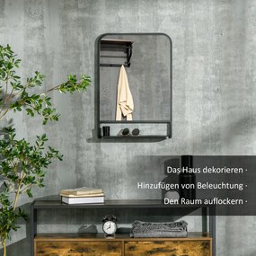 HOMCOM Nástěnné zrcadlo s policí 70x50cm moderní elegantní obdélníkové černé do obývacího pokoje a předsíně | Aosom.de