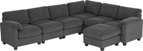 HOMCOM U-tvarovaná rohová sedací souprava, 292×224 cm — kordurový potah, kapsové pružiny, odnímatelný taburet | Aosom