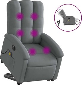 Elektrické zvedací masážní polohovací křeslo tmavě šedé textil 3204129