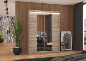 ADRK Furniture Posuvná skříň se zrcadlem a LED osvětlením INESS 150 SW-INE-T-150+L-V122