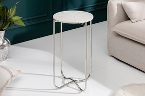 Noble Home Odkládací stolek Dastus, bílý mramor, stříbrná