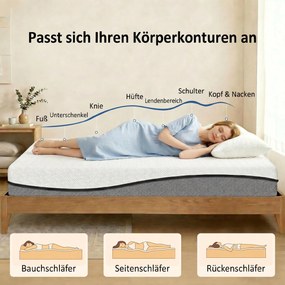 HOMCOM Matrace 140x200 cm H3 středně tvrdá, výška 20 cm, ergonomická, prodyšná z gelové paměťové pěny, Öko-Tex & CertiPUR