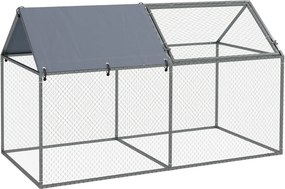PawHut Malá Kotec pro Hlodavce s Ocelovou Konstrukcí, 1 Vrchními Dveřmi a 1 Fólií proti UV, pro Venkovní Zahradu 198x100x120 cm Stříbrná