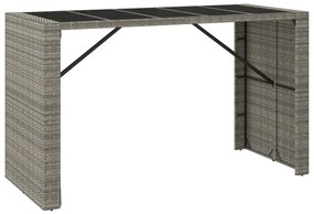 vidaXL Barový stůl se skleněnou deskou šedý 185x80x110 cm polyratan
