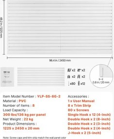 Lamelové obklady, 2,438 × 1,219 m VEVOR – 1225 × 2450 × 20 mm