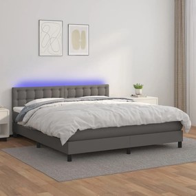 Box spring postel s matrací a LED šedá 180x200 cm umělá kůže 3134241