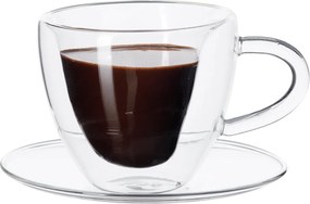Termo sklenice, set 2 ks, šálek Heart s podšálky, ve tvaru srdce, 150 ml, HOTCOOL TYP 5