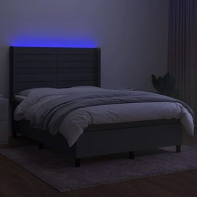 Box spring postel s matrací a LED tmavě šedá 140x200 cm textil 3138398