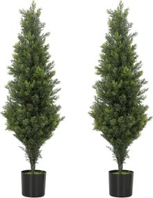 HOMCOM Sada 2 umělé cypřiše 90 cm pro interiéry a chráněné venkovní prostory s květináčem, 564 listů, dům, kancelář, zahrada, zelená