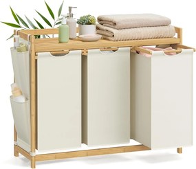 Koš na prádlo se 3 přihrádkami, 3 x 50 l, 94 x 33 x 78 cm, krémově bílý