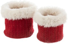 Sada 2 bílo-červených chlupatých obalů na květináče Plush pots – Ø 27 *25 cm