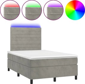 Box spring postel s matrací a LED světle šedá 120x190 cm samet 3270317