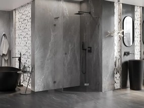 Mexen Lunar, L pravý výklopný pětiúhelníkový sprchový kout 90 x 90 cm, 8mm čiré sklo, grafitový profil, 831L-090P-090L-95-00-P
