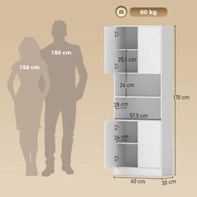 HOMCOM kuchyňská skříň/skříň na potraviny 170 cm s nastavitelnou policí, bílá