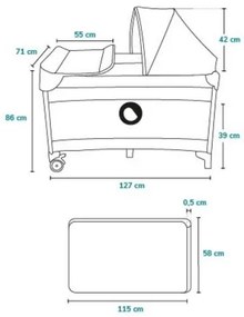 Lionelo - Cestovní postýlka SVEN PLUS šedá/tyrkysová