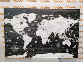 Obraz černobílá mapa na dřevěném pozadí