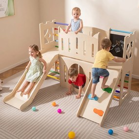 Costway 8-in-1 Vnitřní hřiště Dřevo se skluzavkou Lezecký žebřík Lezecká rampa