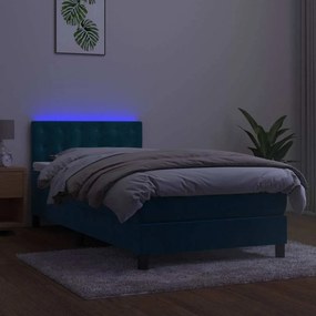Box spring postel s matrací a LED tmavě modrá 90x190 cm samet 3134619