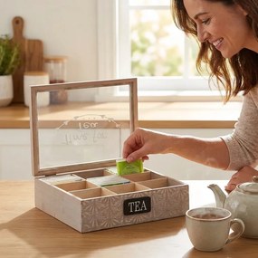Zeller Present Dřevěná krabička na čaj - TIME FOR TEA, 9 přihrádek
