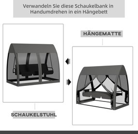 Outsunny Outsuuny 2 v 1 hollywoodská houpačka s funkcí polohování 3místná zahradní houpačka se stříškou, moskytiéra, nosnost houpací lavice až 300 kg…