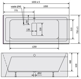 Polysan MARLENE R MONOLITH obdélníková vana 165x75x63cm, bílá, 72403MR