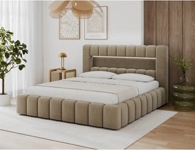 Světle hnědá čalouněná dvoulůžková postel s úložným prostorem s roštem 160x200 cm Lamica – ELTAP