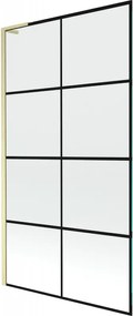 Mexen Next L, 1-křídlová vanová zástěna 100 x 150 cm, 6mm čiré sklo-černý vzor, ​​zlatý matný profil, 895-100-000-03-77-55